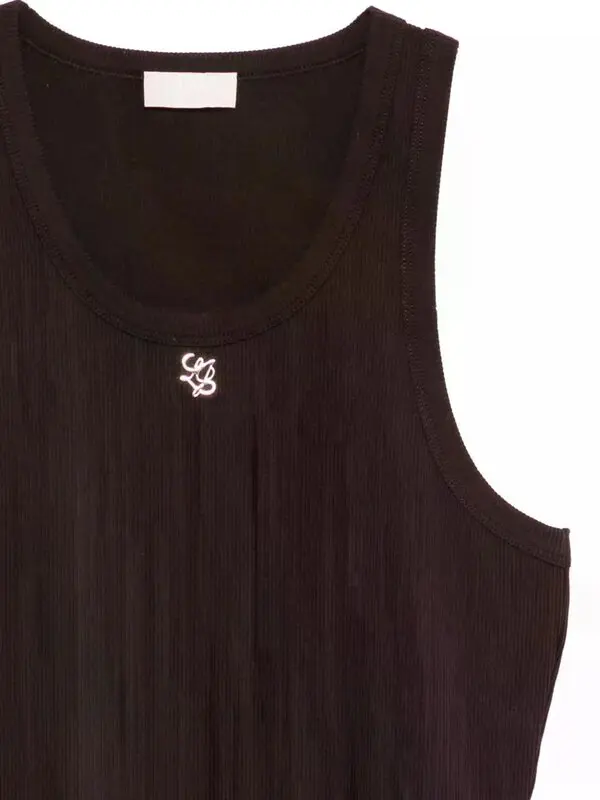 Liu Jo Ribbed Knit Sleeveless Top With Logo Detail - Brown