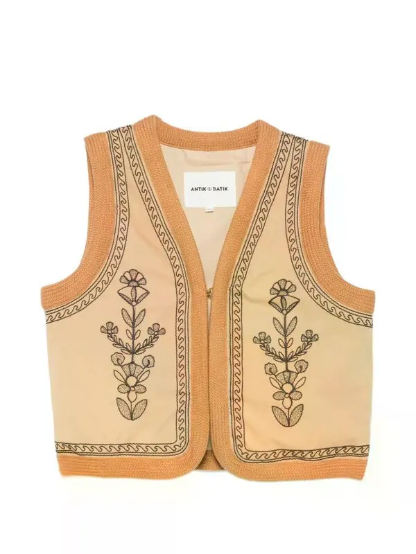 Antik Batik Maria Floral-embroidered Waistcoat - Neutrals