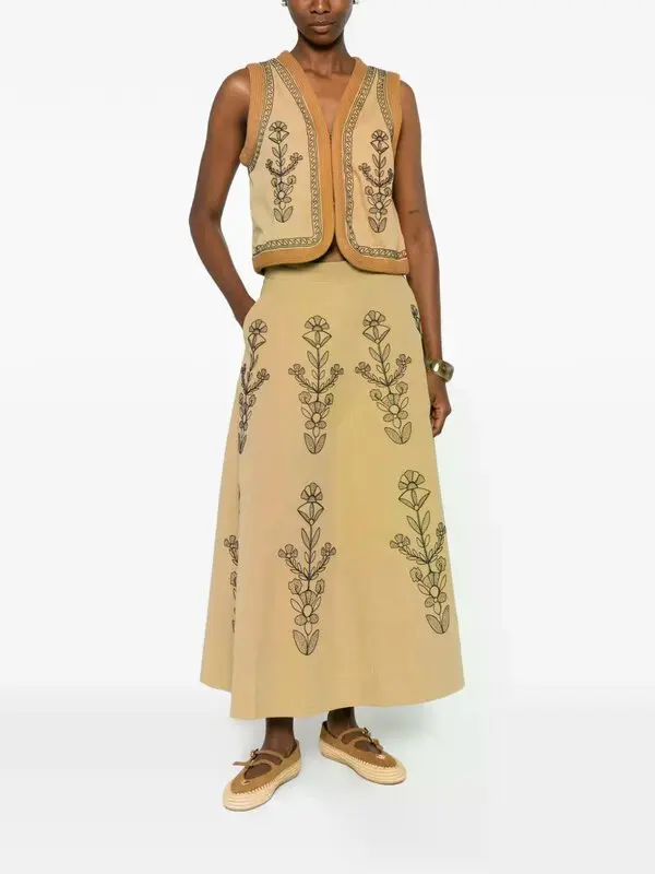 Antik Batik Maria Floral-embroidered Waistcoat - Neutrals