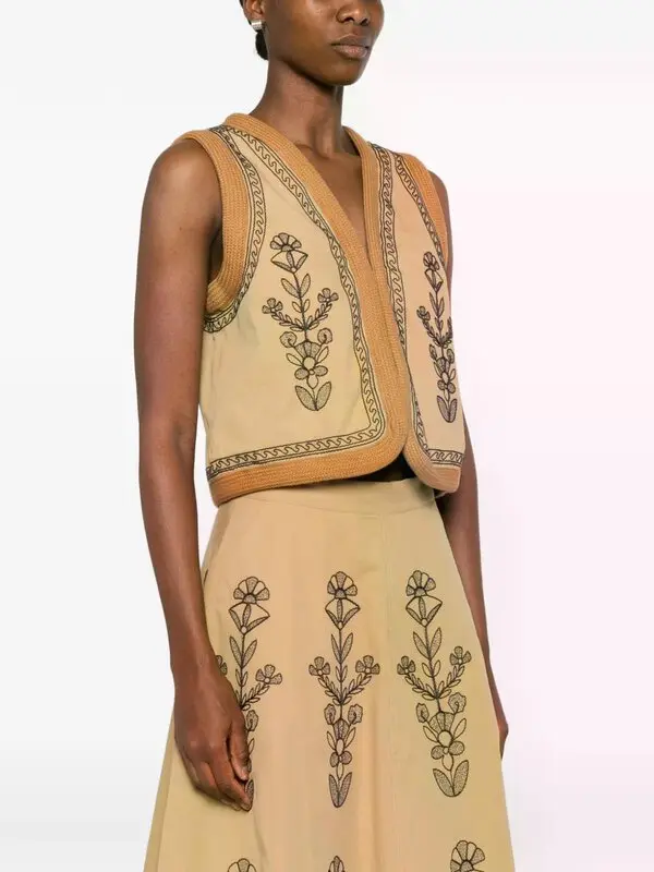 Antik Batik Maria Floral-embroidered Waistcoat - Neutrals