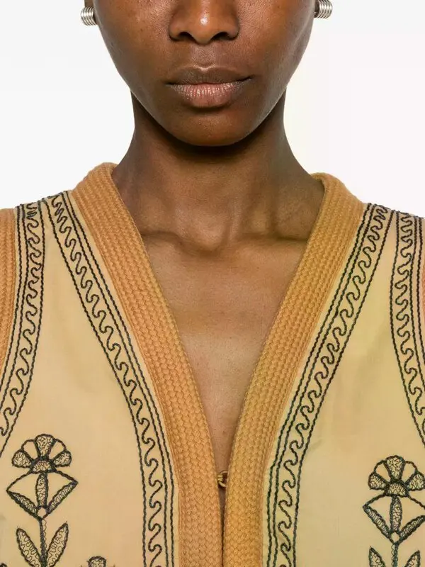 Antik Batik Maria Floral-embroidered Waistcoat - Neutrals