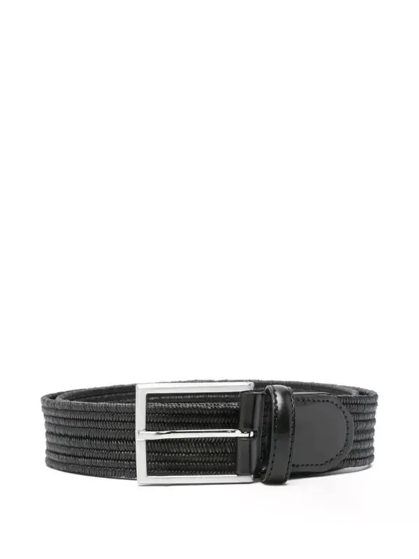 Canali Woven Leather Belt - Black