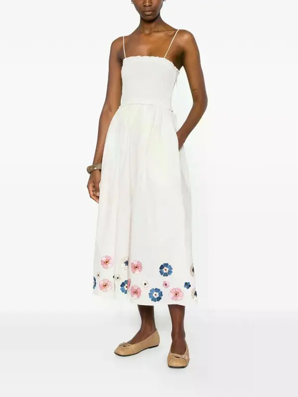 Antik Batik Floral-embroidered Midi Dress