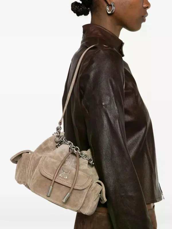 Off-White Appliqué Chain Suede Bucket Bag - Neutrals