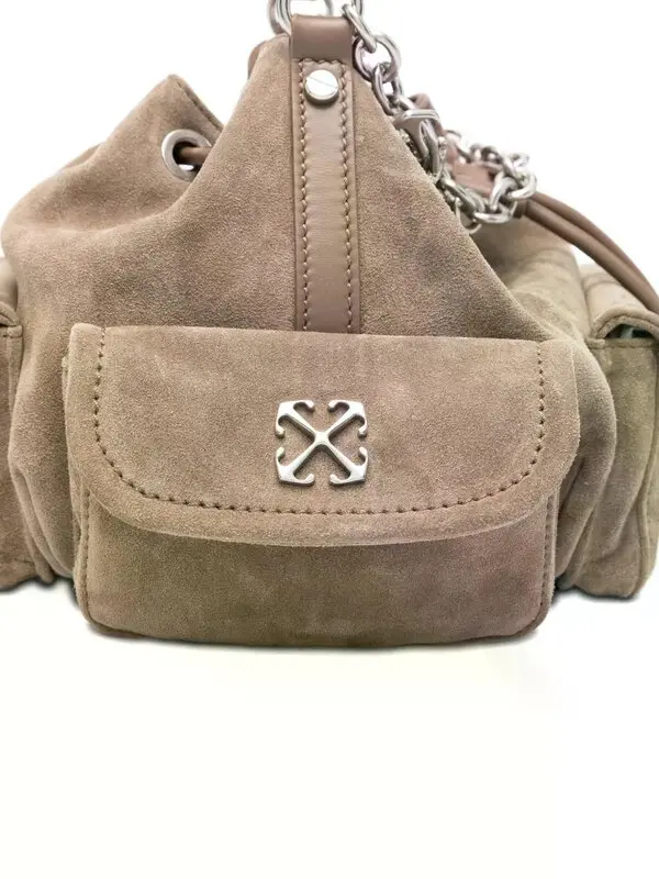 Off-White Appliqué Chain Suede Bucket Bag - Neutrals