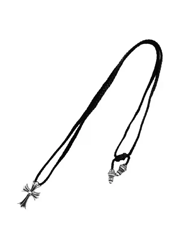 Chrome Hearts Cross-motif Leather-braid Necklace - Silver