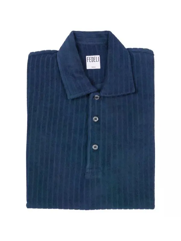 Fedeli Ribbed Short-sleeve Polo Shirt - Blue