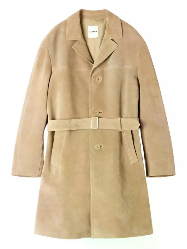 Sandro Tailored Belted Suede Coat - Neutrals