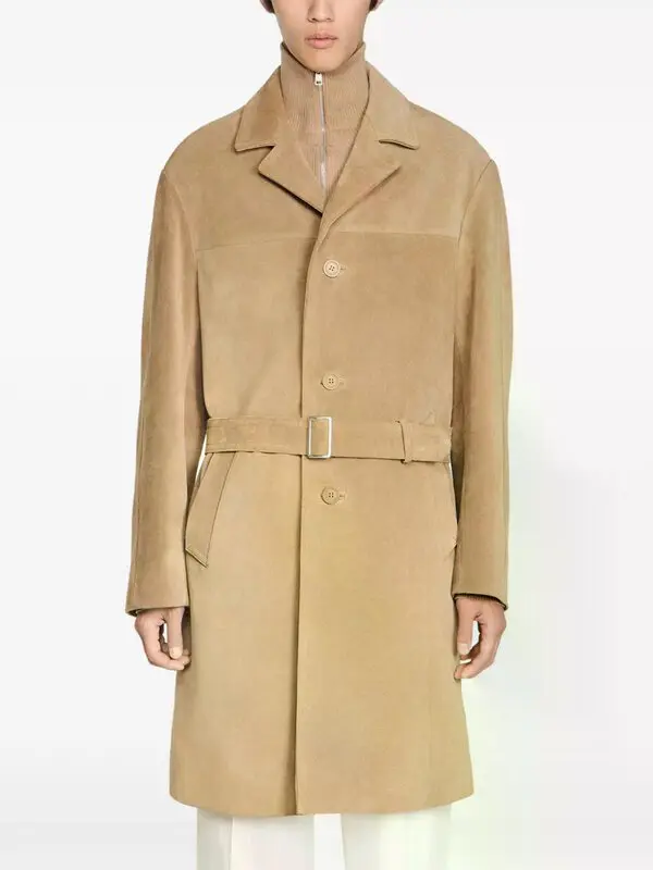 Sandro Tailored Belted Suede Coat - Neutrals