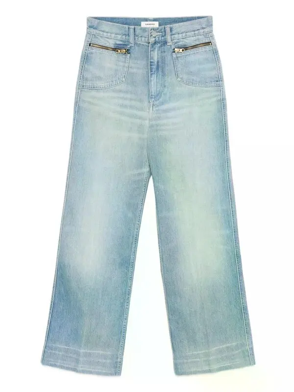 Sandro Faded Straight Zipped Cotton Jeans