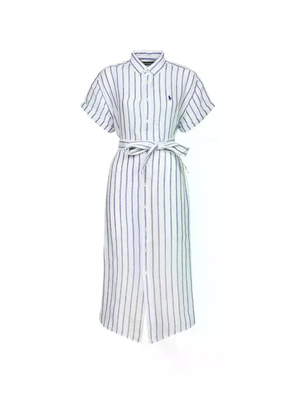 Polo Ralph Lauren Striped Linen Midi Shirt Dress - Blue
