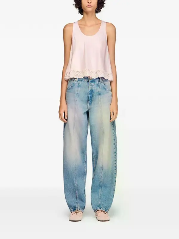 Sandro Wide-leg Barrel Jeans With Topstitched Seam Detail - Blue