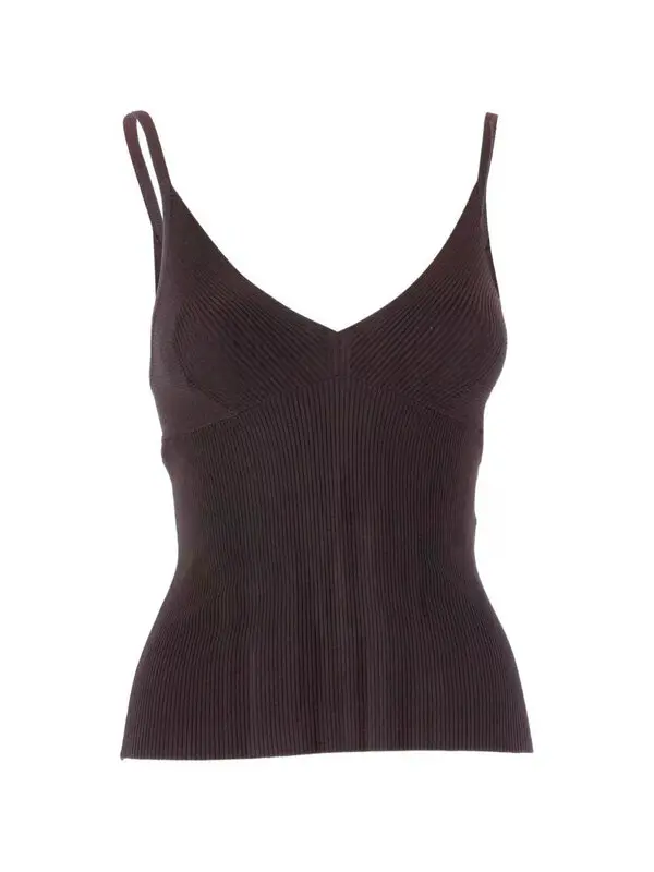 P.a.r.o.s.h V-neck Ribbed Knit Top - Brown