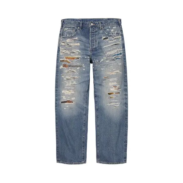Supreme X Mm6 Maison Margiela Distressed Loose Fit Selvedge Jean - Blue