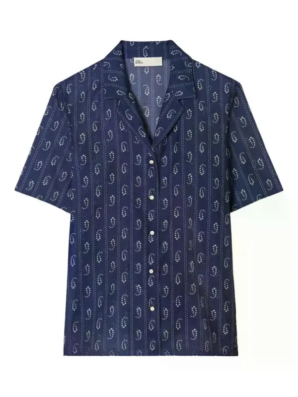 Tory Burch Printed Camp Shirt - Blue
