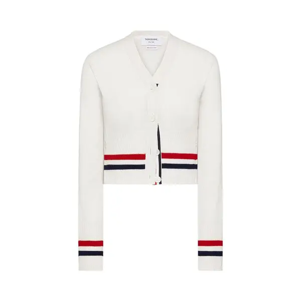 Thom Browne Cashmere Cardigan With Striped Detail - White