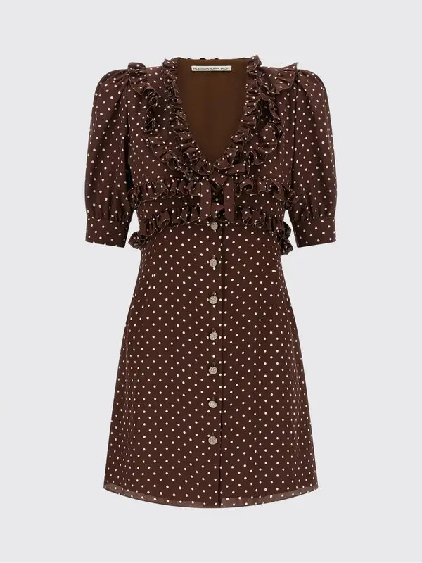 Alessandra Rich Polka Dot Silk Mini Dress - Brown