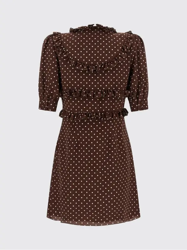 Alessandra Rich Polka Dot Silk Mini Dress - Brown