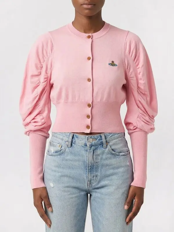 VIVIENNE WESTWOOD Wool And Silk Cardigan With Embroidered Orb - Pink