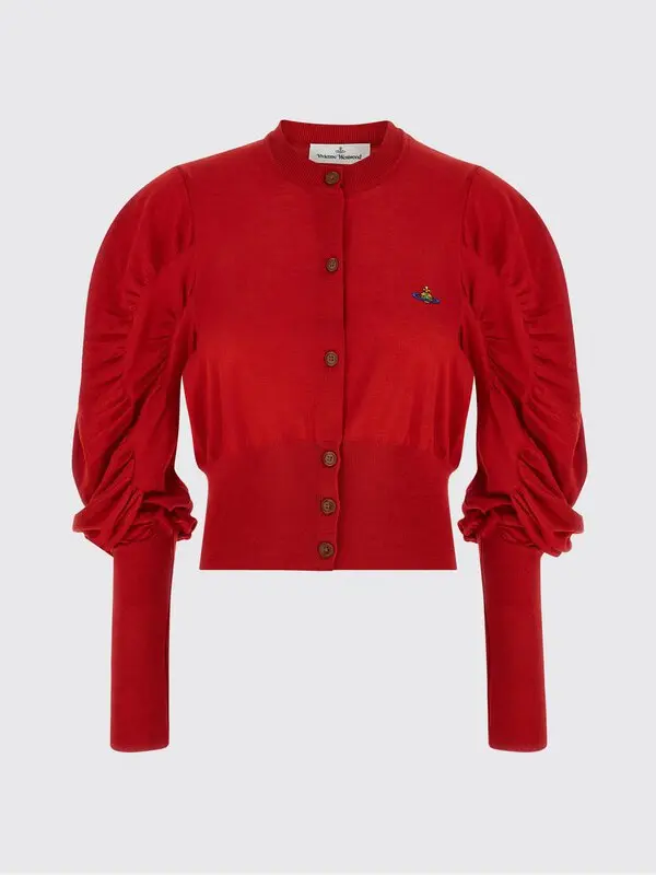 VIVIENNE WESTWOOD Wool And Silk Cardigan With Embroidered Orb - Red