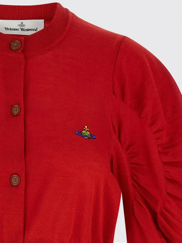 VIVIENNE WESTWOOD Wool And Silk Cardigan With Embroidered Orb - Red