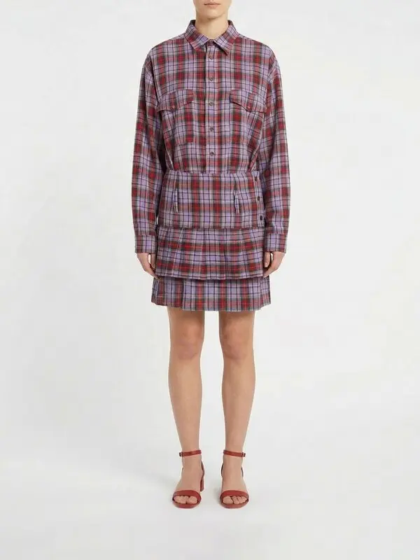 VIVIENNE WESTWOOD Linen Check Pattern Mini Shirt Dress - Multicolor
