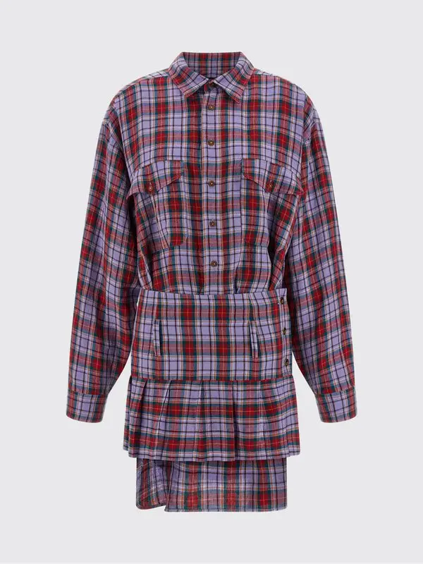 VIVIENNE WESTWOOD Linen Check Pattern Mini Shirt Dress