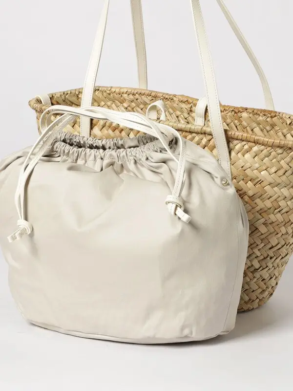COCCINELLE Woven Raffia Tote Bag With Leather Straps