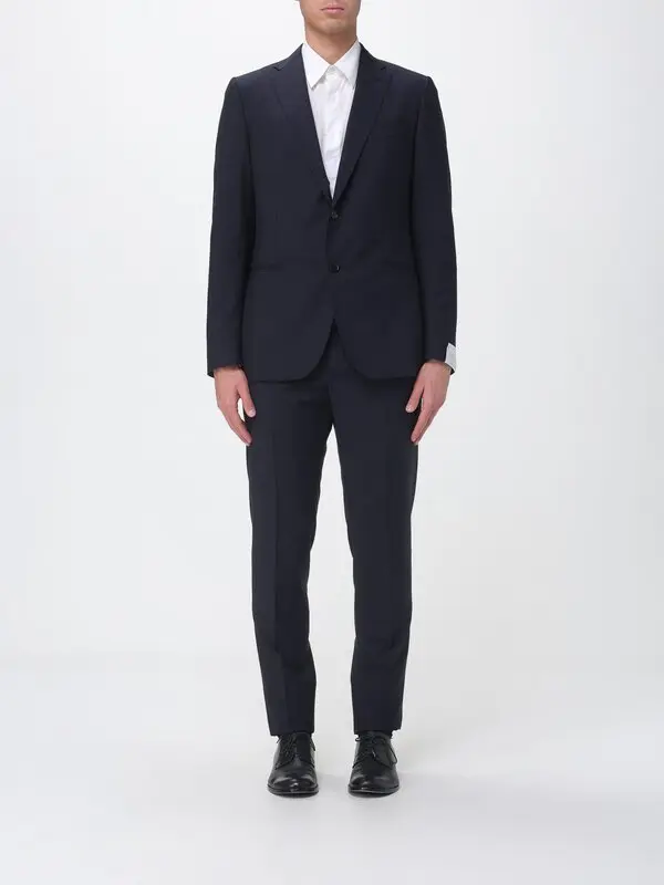 Caruso Single-breasted Wool Blend Suit By - Blue