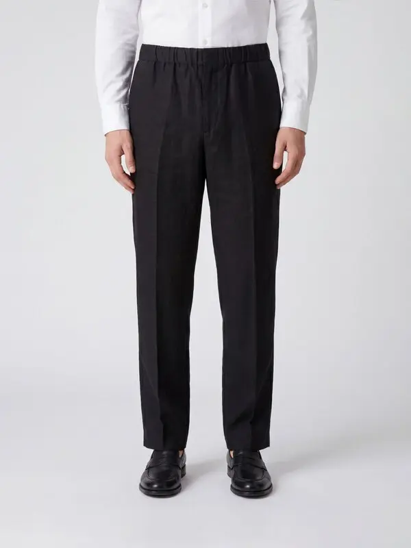 LARDINI Linen Wide-leg Trousers - Black
