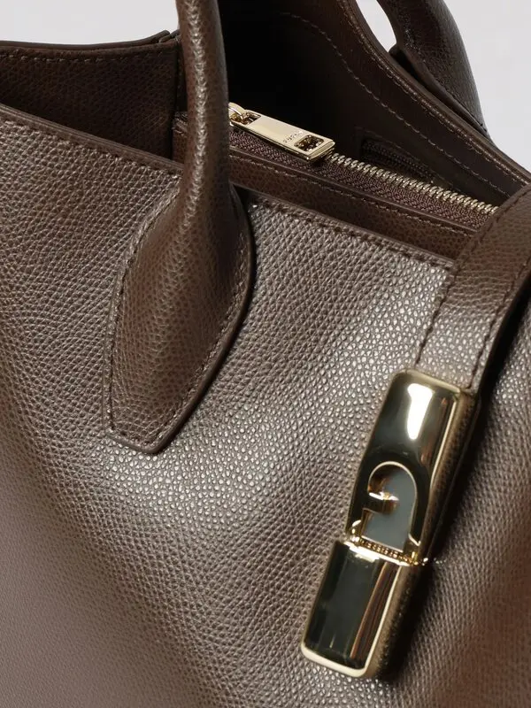 Furla Tote Bag With Gold Tone Clasp - Coffee