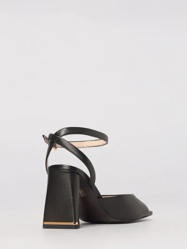 COCCINELLE Smooth Cow Leather High Heel Sandals With Metallic Monogram - Black