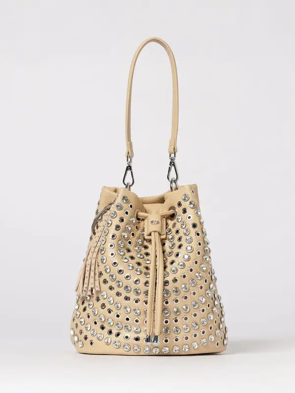 LA CARRIE Embellished Leather Bucket Bag - Beige