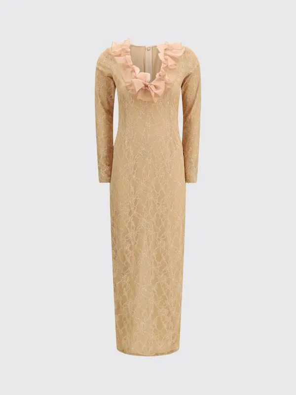 Alessandra Rich Lace Midi Dress With Ruffles - Nude