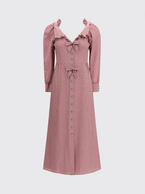 Alessandra Rich Polka Dot Embellished Silk Shirt Dress - Violet