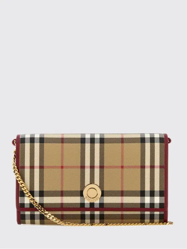 Burberry Check Coated Cotton Wallet On Chain With Chain Strap