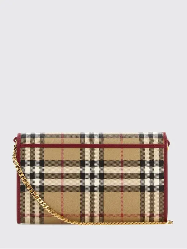 Burberry Check Coated Cotton Wallet On Chain With Chain Strap