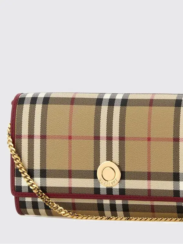 Burberry Check Coated Cotton Wallet On Chain With Chain Strap