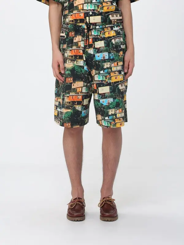 LANEUS Stretch Cotton Graphic Print Drawstring Shorts - Multicolor