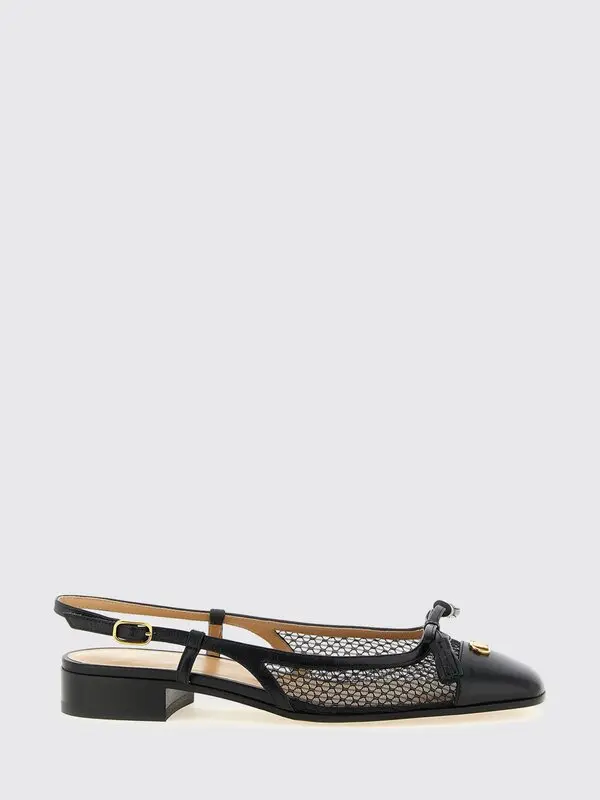 Valentino Garavani Valet Du Roi Leather And Mesh Nylon Slingback Ballerinas - Black