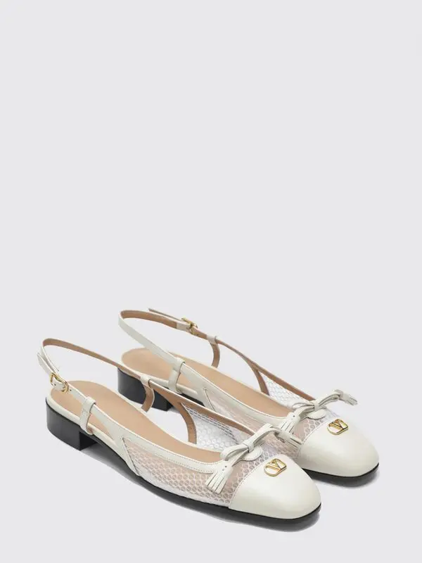 Valentino Garavani Valet Du Roi Leather And Mesh Nylon Slingback Ballerinas - Ivory