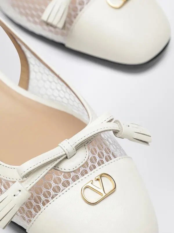 Valentino Garavani Valet Du Roi Leather And Mesh Nylon Slingback Ballerinas - Ivory