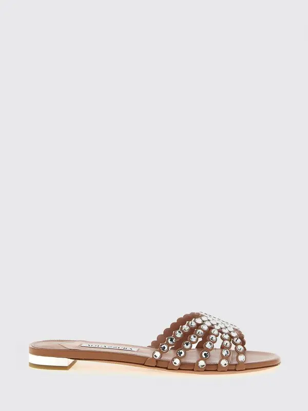 AQUAZZURA Tequila Leather Slippers With Rhinestones - Pink