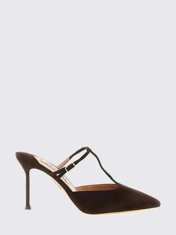 AQUAZZURA Sorbonne Suede Mules With Stiletto Heel - Brown