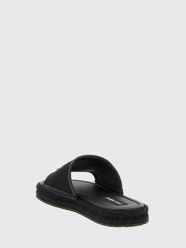 Dolce & Gabbana Cotton Canvas Sliders With Embroidered Patch - Black