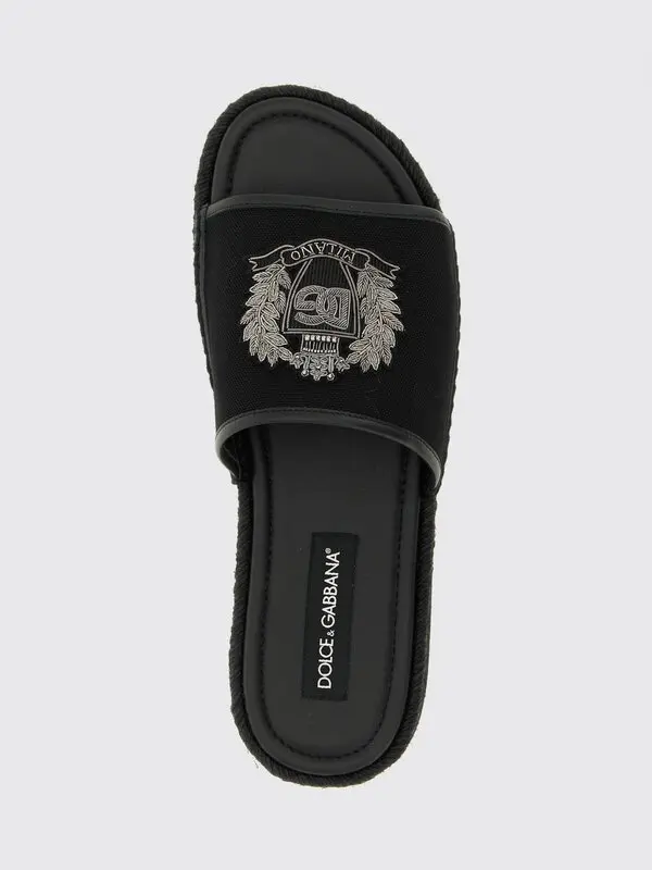 Dolce & Gabbana Cotton Canvas Sliders With Embroidered Patch - Black