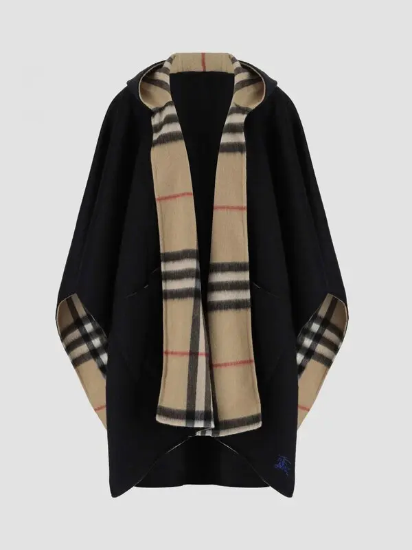 Burberry Hooded Cape With Classic Check Lining