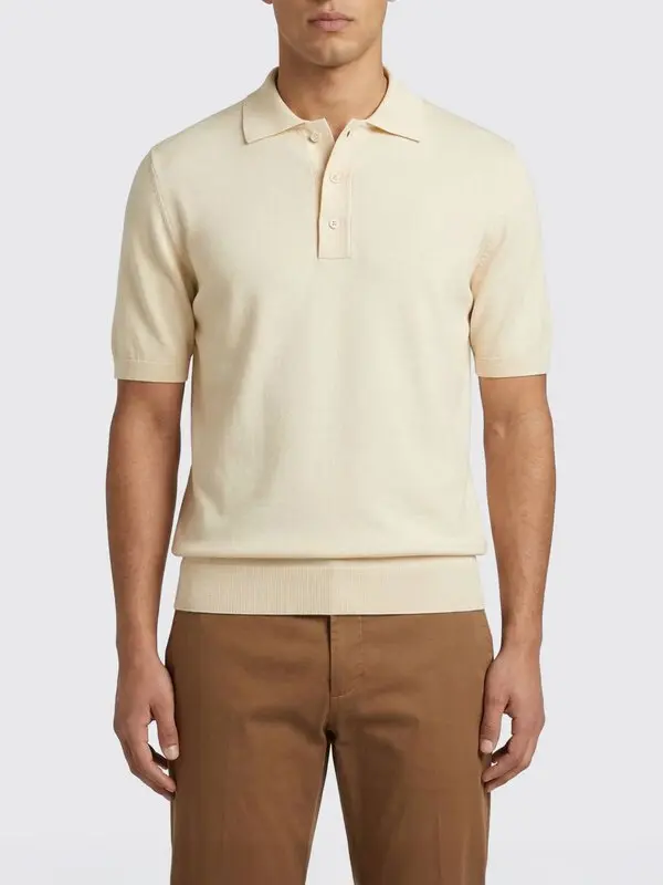 ZANONE Cotton Knit Polo Shirt - Beige
