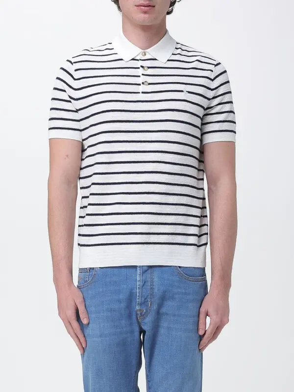Polo Ralph Lauren Striped Knitted Polo Shirt With Logo - White