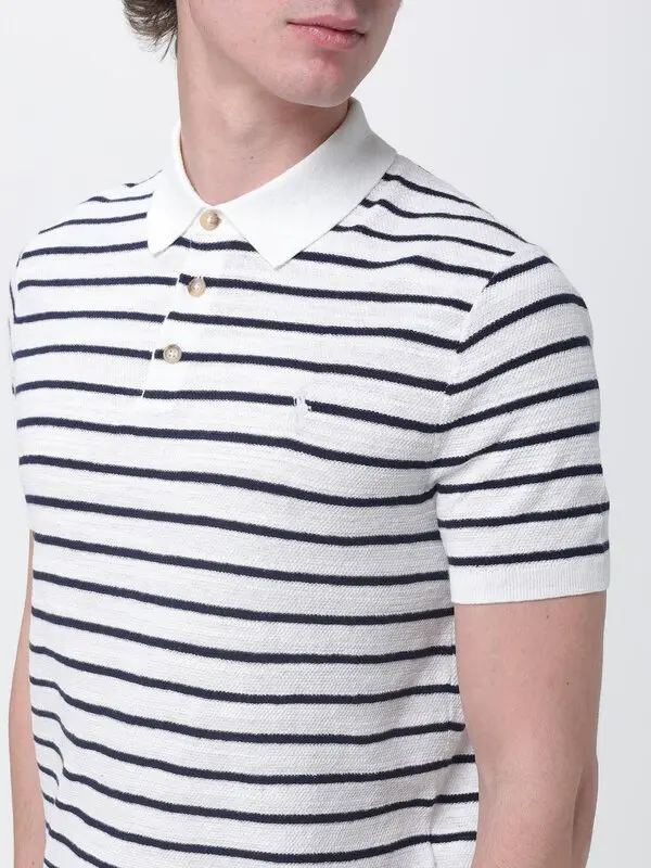 Polo Ralph Lauren Striped Knitted Polo Shirt With Logo - White